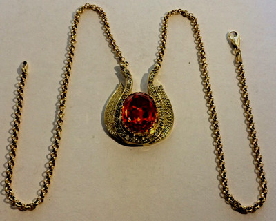 14CT GOLD NECKLACE 1.00 CT DIAMOND HORSESHOE & COLLAR PENDANT. 25.50 ...