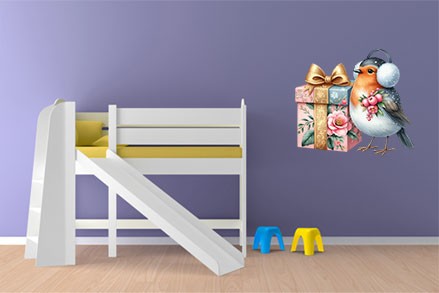 Colour Christmas Robin Bird Wall Art Bedroom Window Vinyl Sticker Decal ...