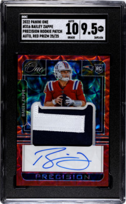 Bailey Zappe 2022 Panini One #316 Precision Rookie Patch Auto Red 25/25 ...