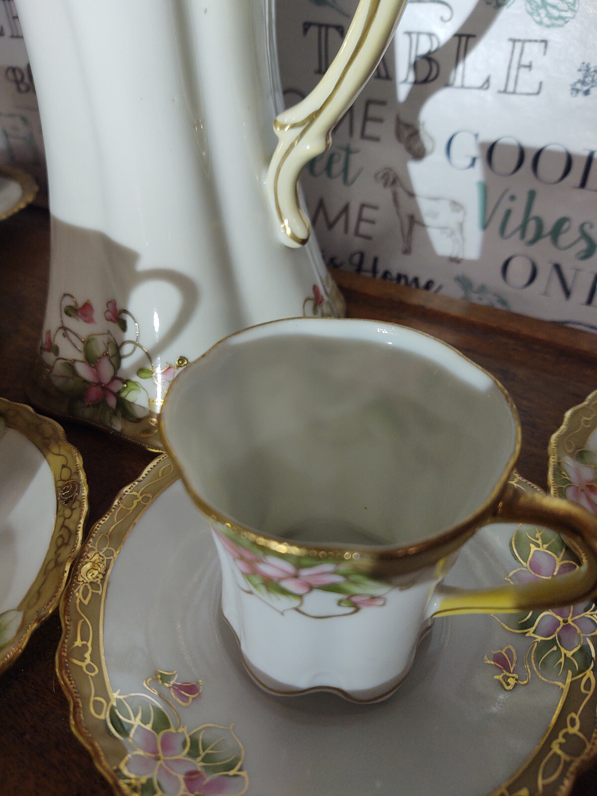 ANTIQUE Nippon Hand-Painted Chocolate Pot Set 5 Cups & Saucer set ...