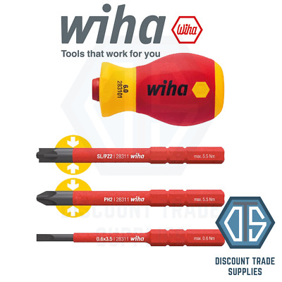 Wiha 41230 VDE Stubby Screwdriver Set 3 Slim Bits 3.5mm Slotted, PH2 SL ...