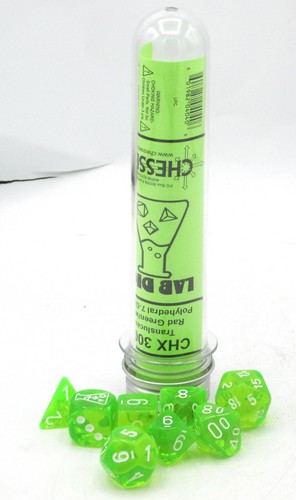 Chessex Lab Dice 7 CHX 30062 Translucent Rad Green/White (Polyhedral ...