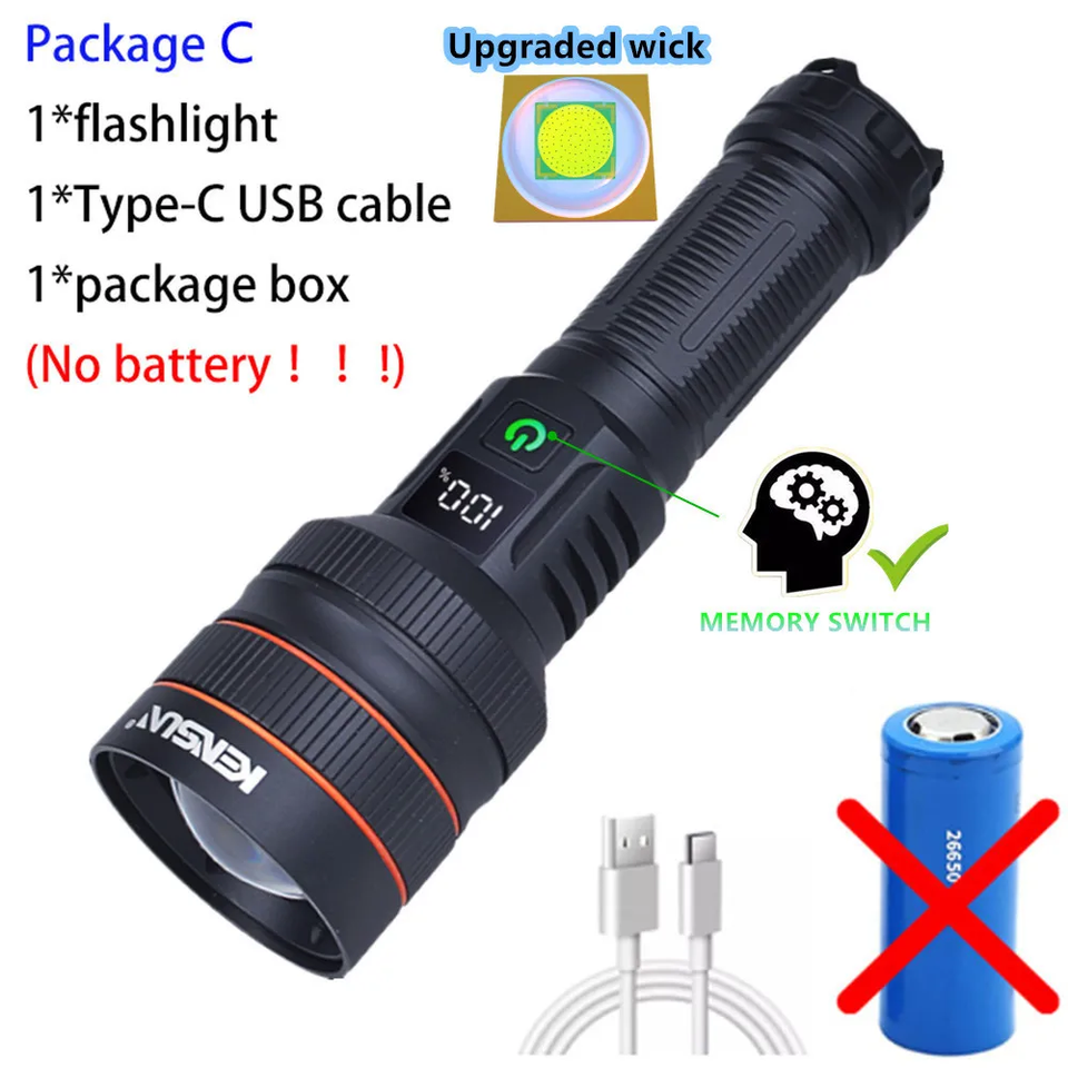 Bright Spotlight Long Range LED Flashlight Type-C Charging Strong Light ...