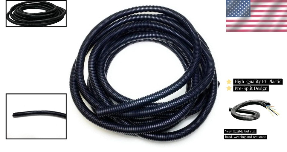 5m Black Split Plastic Conduit - Flexible Cable Trunking for Easy ...
