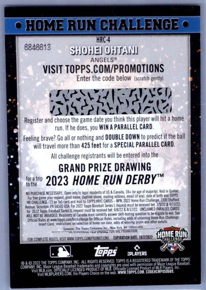 2022 Topps Home Run Challenge Code Cards Shohei Ohtani Los Angeles ...