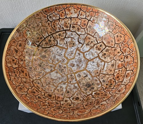 ATKINSON JONES HAND MADE CERAMIC LUSTREWARE CRACKLE FOOTED GOLD BOWL 28 ...