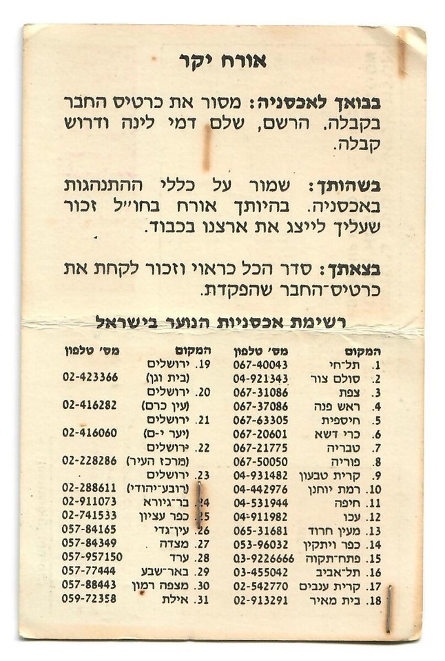 Judaica Israel Old Membership Card Israel Youth Hostels Association ...