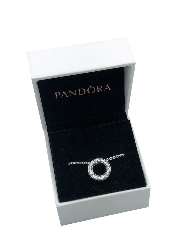 NEW PANDORA 925 Silver Circle of Sparkle Hearts Pendant Necklace ...