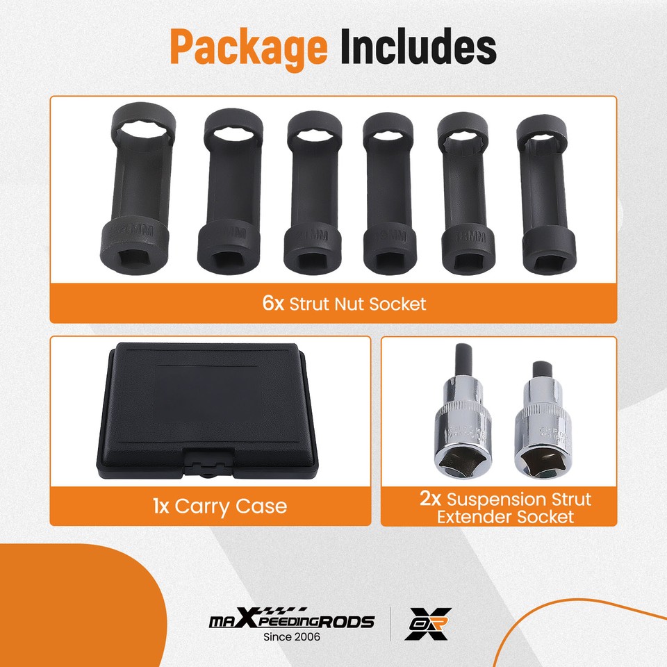 Strut Nut Socket 16mm 18mm 19mm 21mm 22mm 24mm Suspension Strut ...