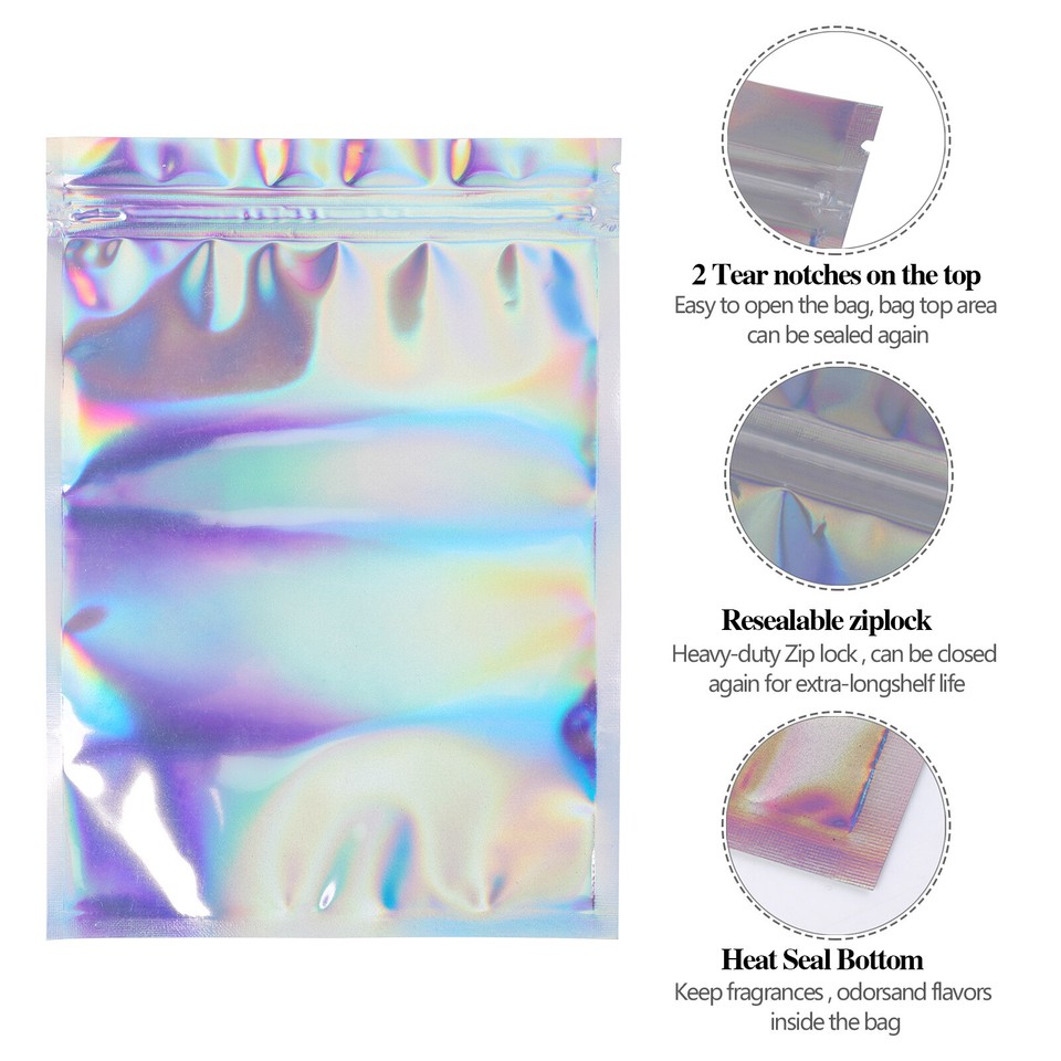 (100) Smell Proof Bags Holographic Foil Packaging Ziplock Bags for Food ...