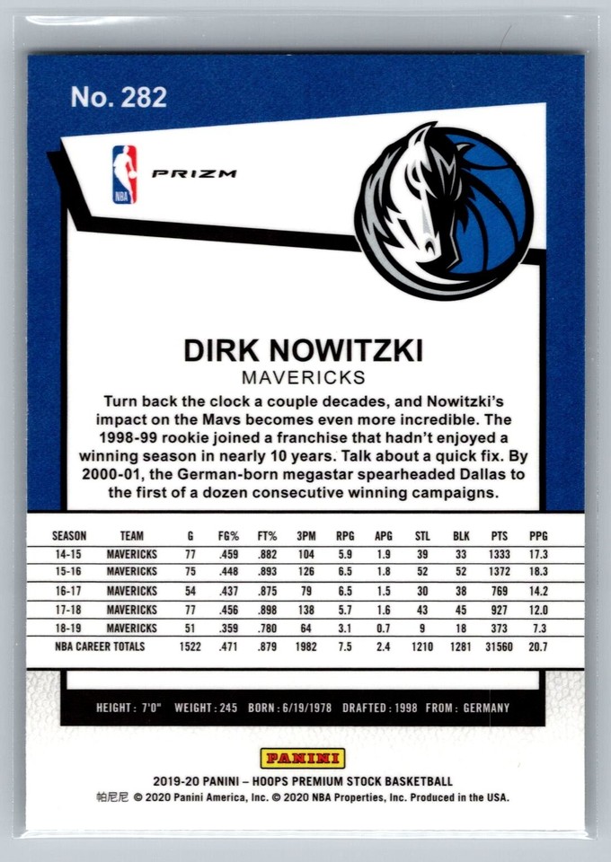 DIRK NOWITZKI 2019-20 NBA Hoops Premium Stock Tribute #282 SILVER LASER ...