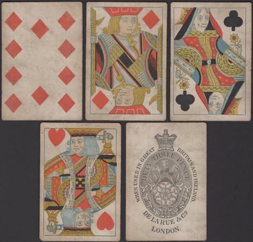 Old Antique c1870 Square Corner Playing Cards Poker Hand * STRAIGHT 10 ...