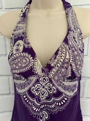 Athleta Tankini Swimsuit Top 36B/34C Tall Purple Paisley Halter Swim ...