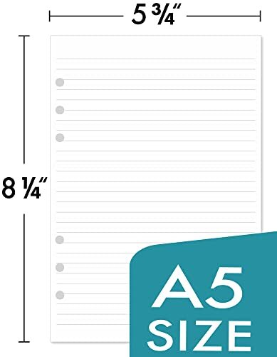 A5 Planner Filler Paper 5-3/4" x 8-1/4" College Ruled 6-Hole Punched ...