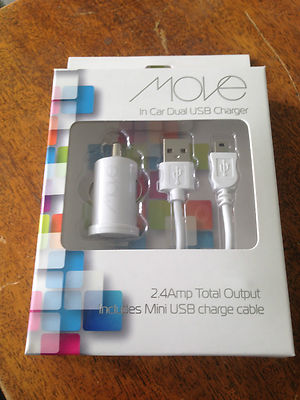 MOVE IN-CAR DUAL USB CAR CHARGER 2.4amp WHITE+MINI USB PICKUP WELCOME ...
