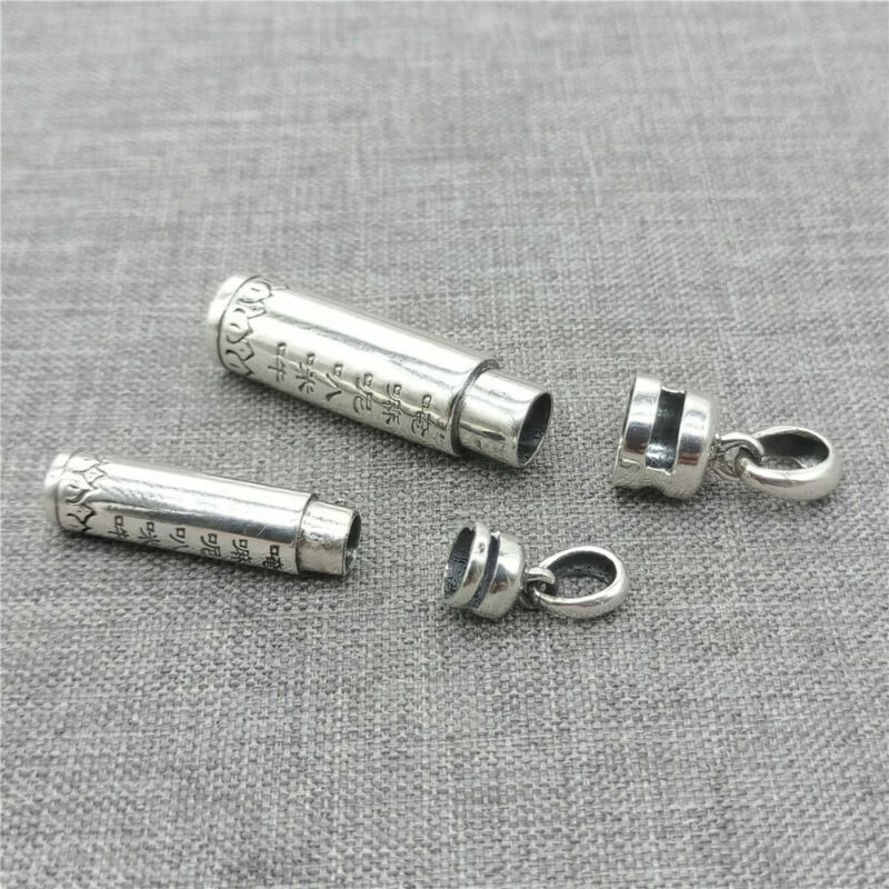 Sterling Silver Cylinder Locket Pendant Buddhism Wish Memory Prayer Gau ...