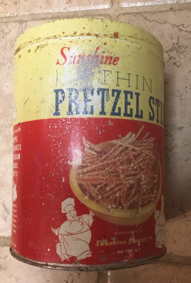Vintage Sunshine Thin Pretzel Stix Tin. No Lid | eBay