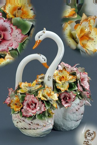Capodimonte Double Swan Flower Centerpiece 20x22 | eBay