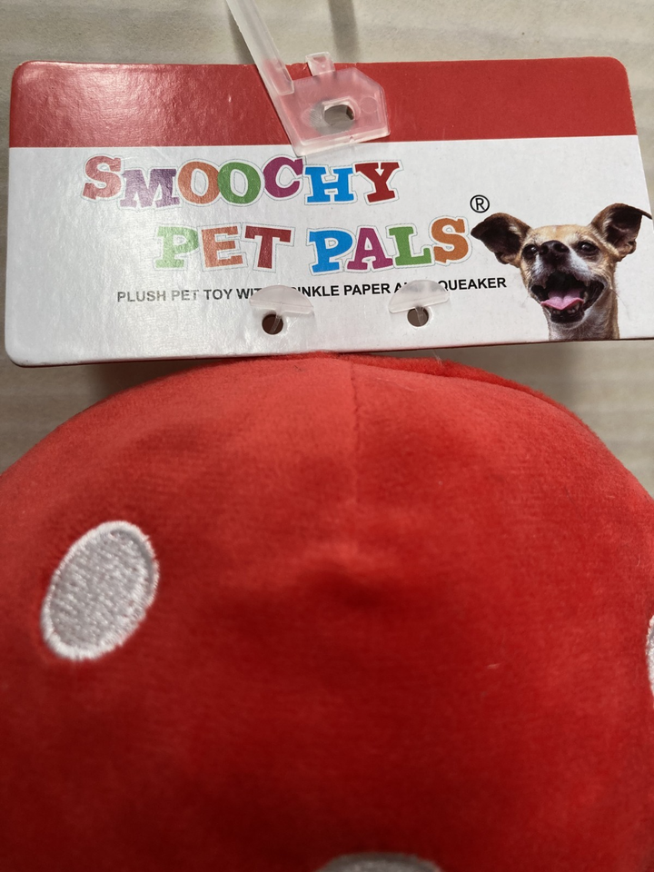 Smoochy Pet Pals Happy Mushroom Dog Toy 6" Plush w/ crinkle paper ...