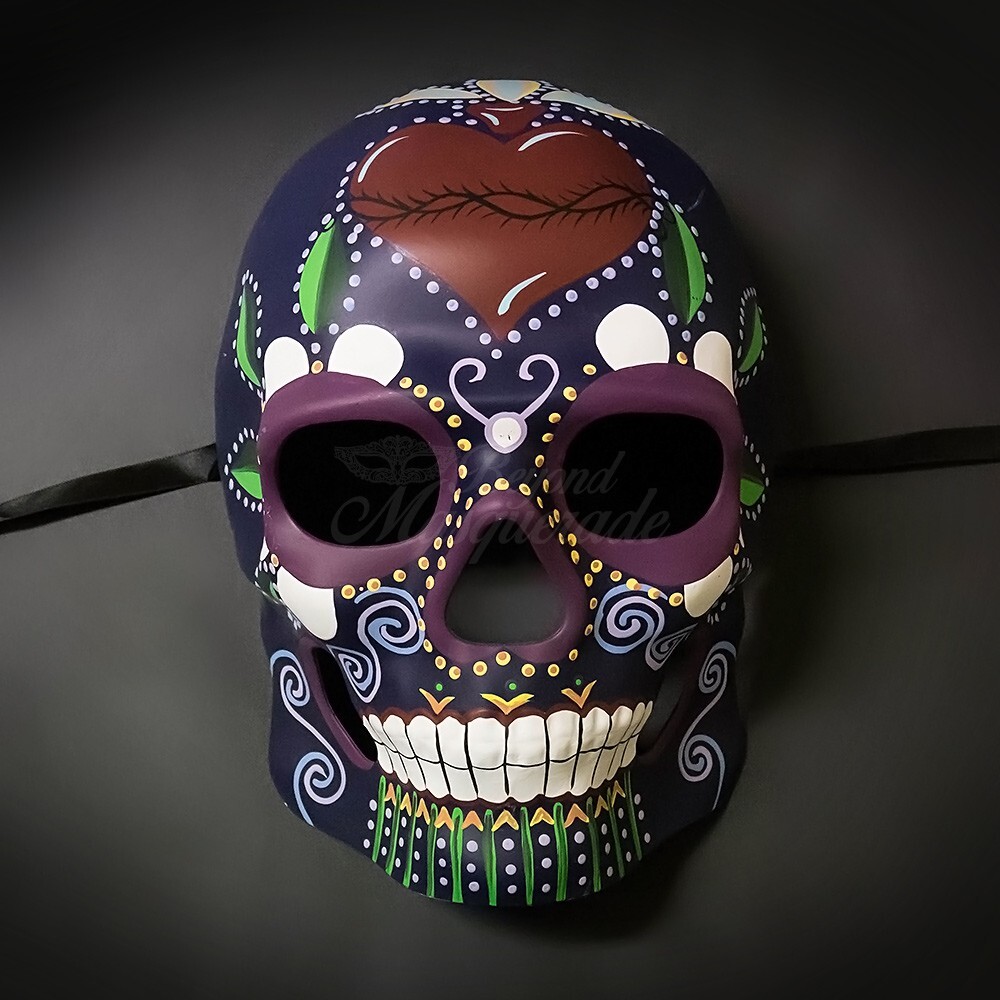 Day of the Dead Full Face Skull Purple Heart Tribal Halloween ...