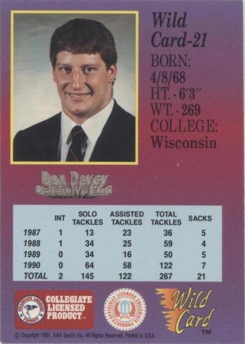 1991 Wild Card Draft Don Davey #21 for sale | eBay