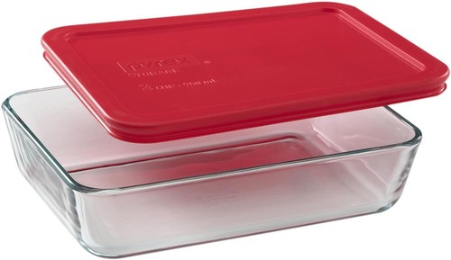 Pyrex 6-cup 7211 Rectangle Glass Food Storage Containers with Red ...