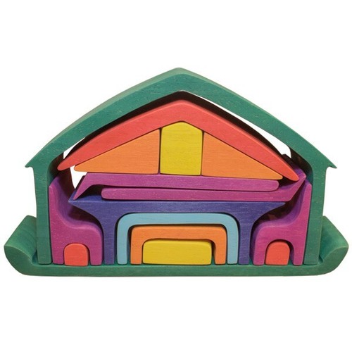 WOODEN STACKING HOUSE BUILDING BLOCKS WALDORF EDUCATION TOYS TRIANGLE ...