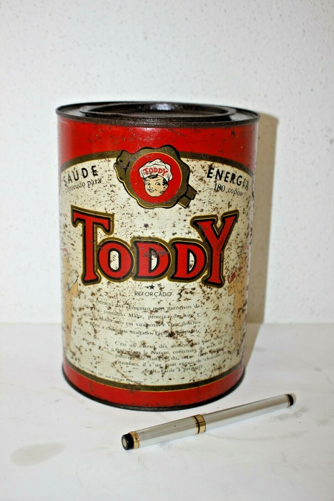 VINTAGE TIN CAN-TODDY-CHOCOLATE POWDER DRINK-PORTUGUESE EDITION-BIG ...