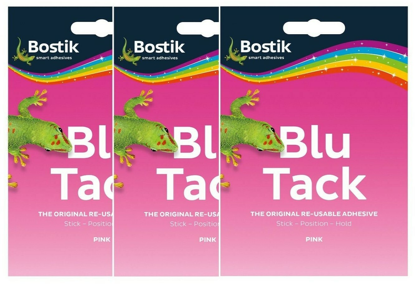 Set of 3 x Bostik Blu Tack Packs White Blue Pink Reusable Adhesive ...