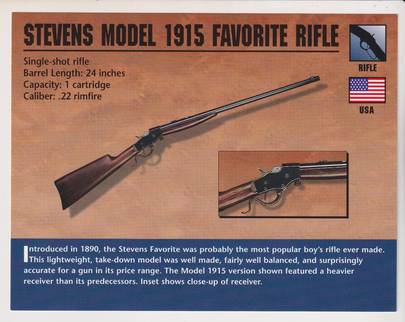 STEVENS MODEL 1915 FAVORITE RIFLE Gun Atlas Classic Firearms PHOTO CARD ...