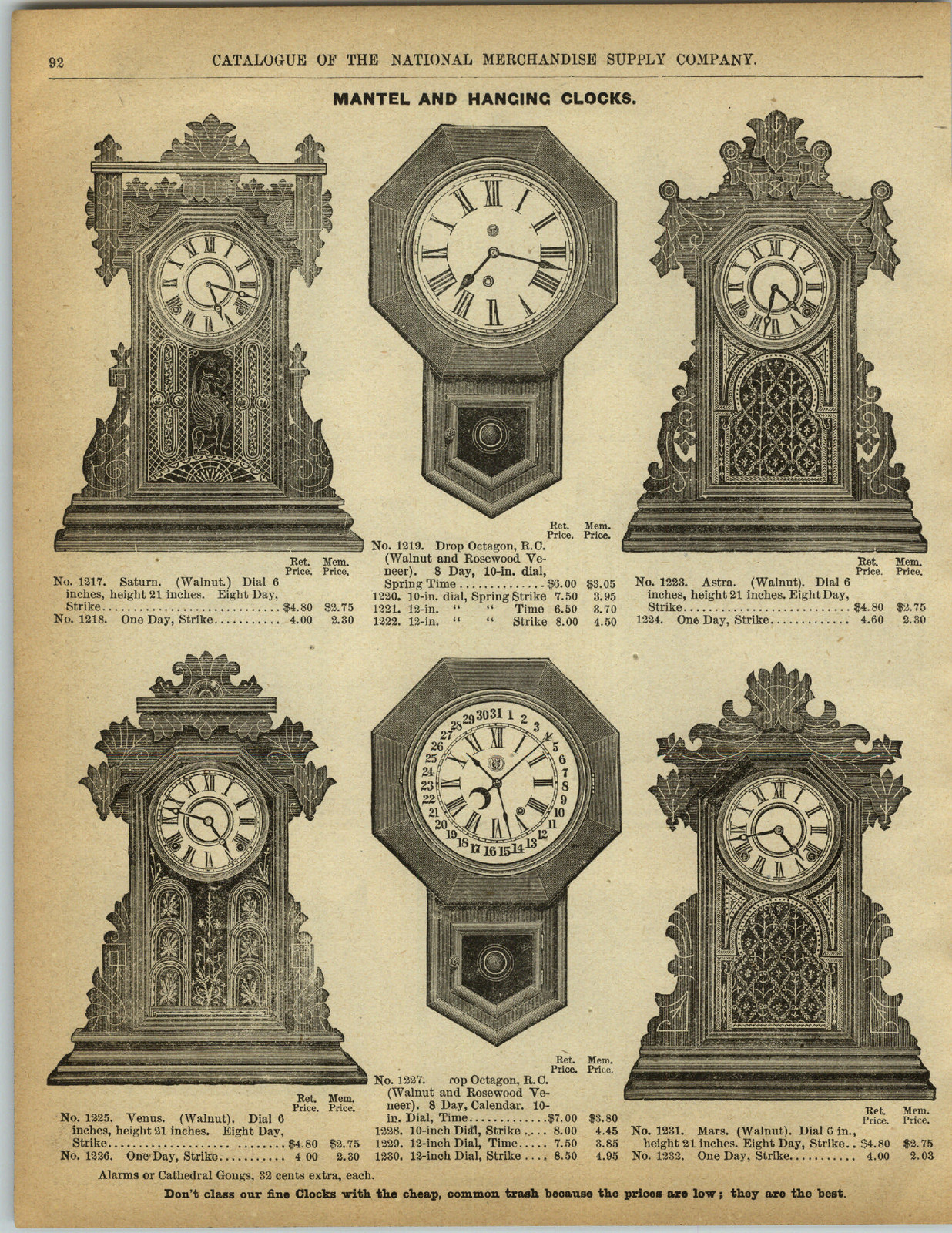 1892 PAPER AD Octagon Calendar 8 Day Hanging Wall Clock Mantel | eBay