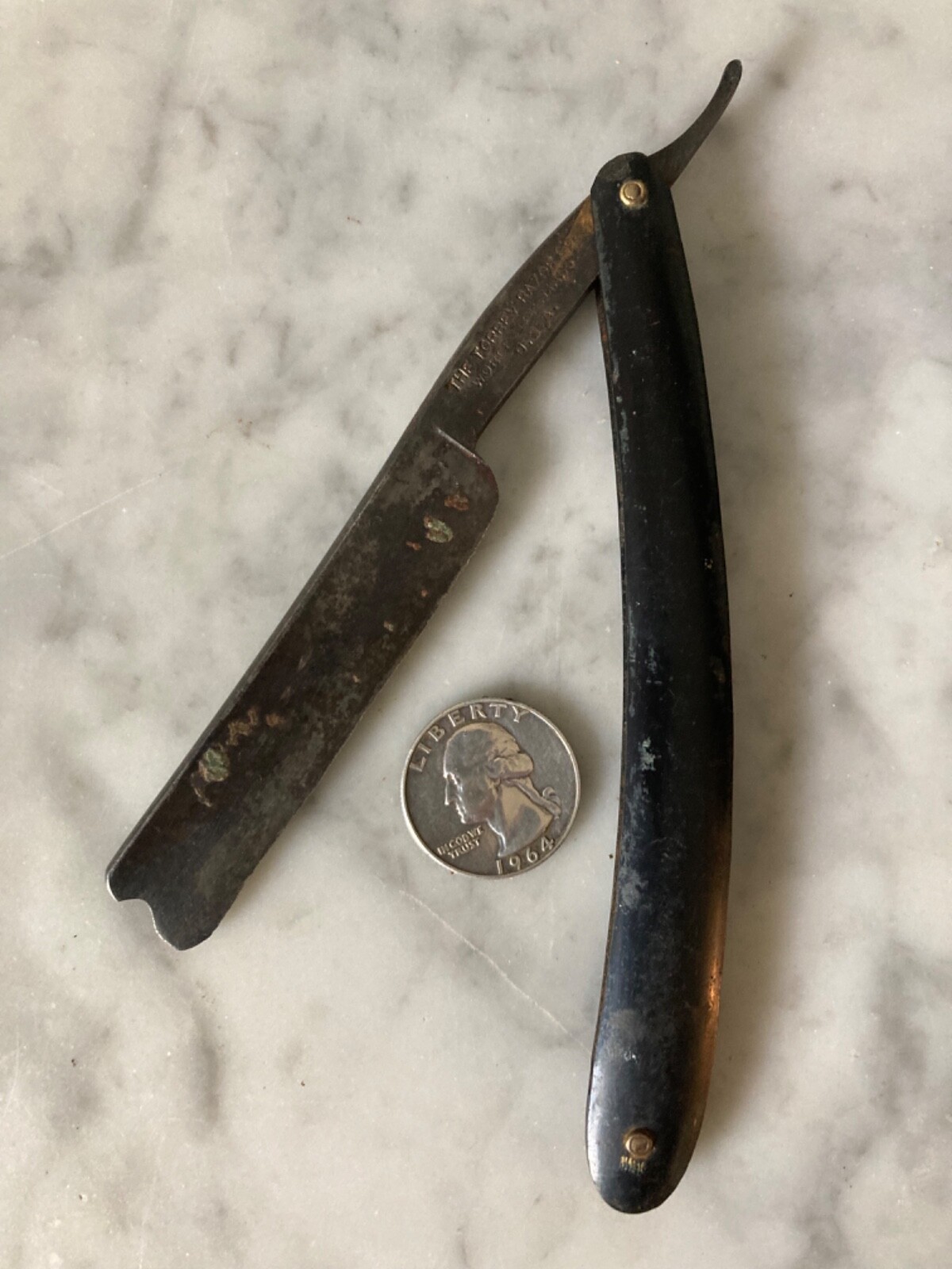 ANTIQUE THE TORREY STRAIGHT RAZOR CARBON STEEL BLADE BLACK BARBER’S ...