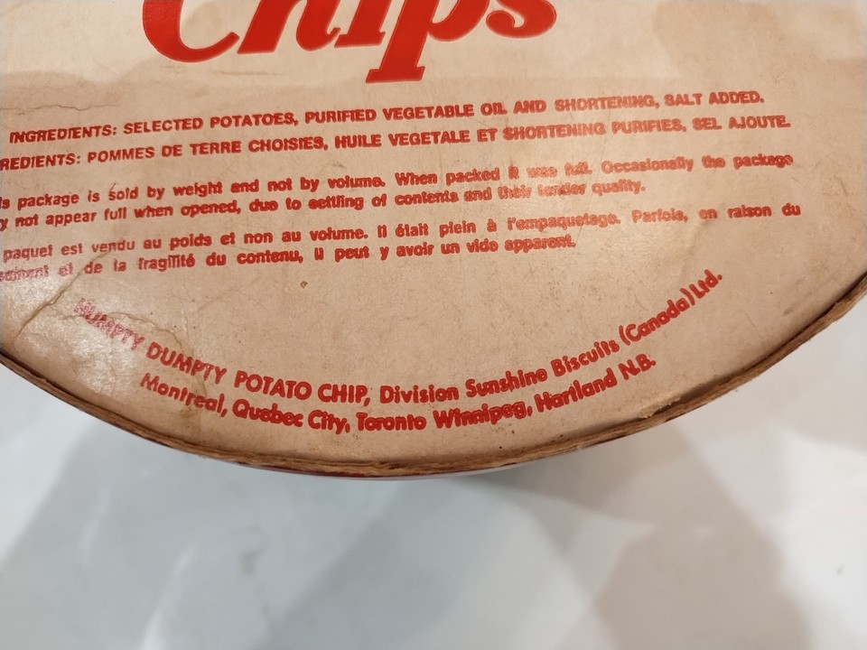 Vintage Humpty Dumpty Potato Chips Cardboard Metal Rim Tub WITH Lid ...