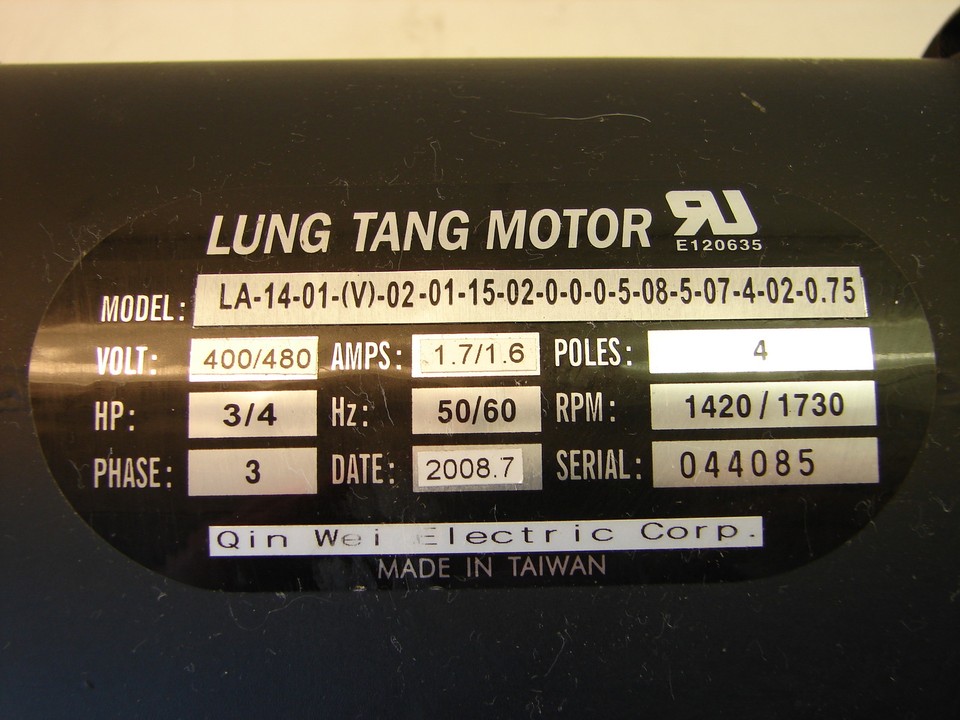 LUNG TANG MOTOR LA-14-01-(V)-02-01-15-02-0-0-0-5-07-4-02-0.75 3/4HP ...