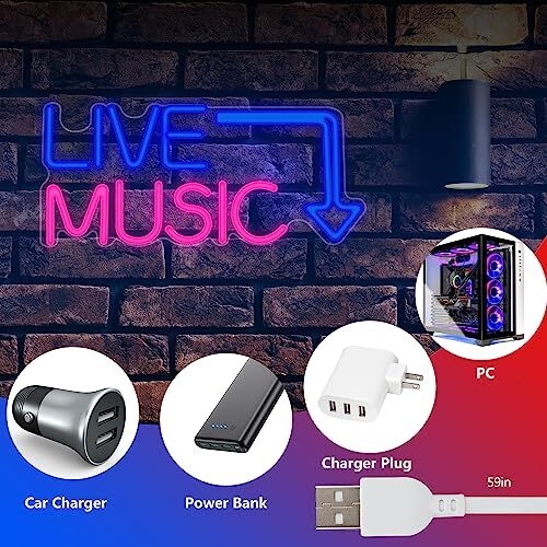 Live Music Neon Signs for Wall Decor 16"×9" Music LED Lights with LIVE ...