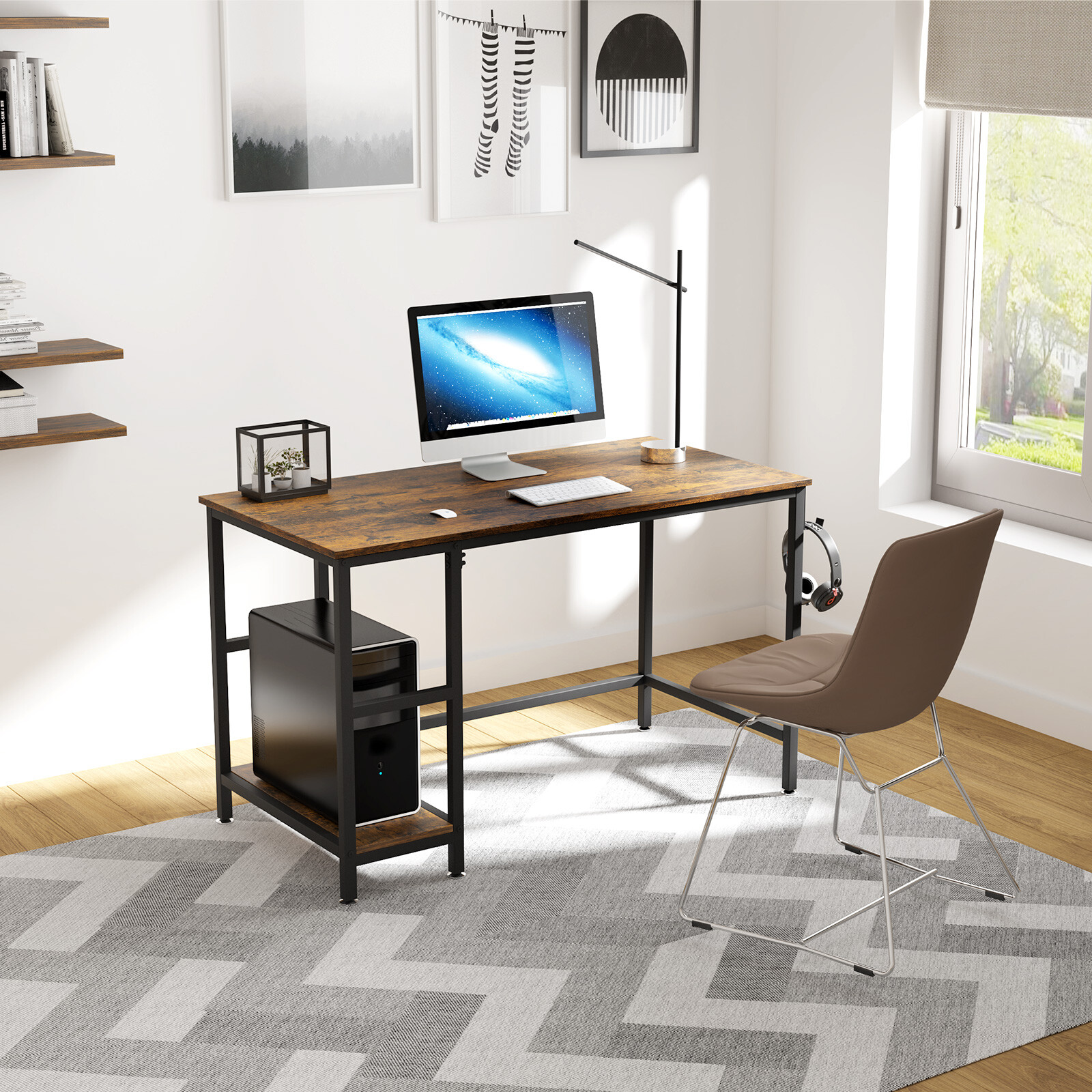 Work desk Workstation Pc Storage Writing Study Computer 2-tier Home ...