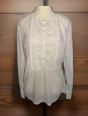 Lucky Brand Women's WHITE Pin Tuck Lace Front Top Cottage Core Shabby ...