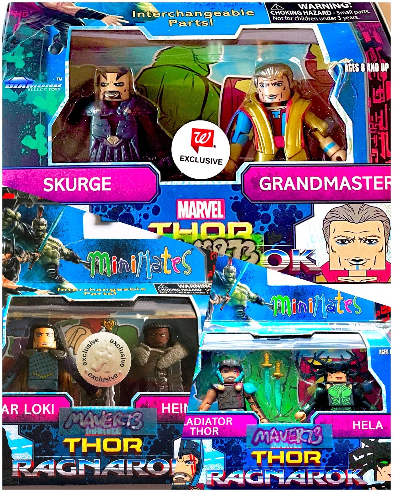=Lot: 3 Packs= Thor Ragnorok Marvel Minimates Avengers Loki Heimdall ...