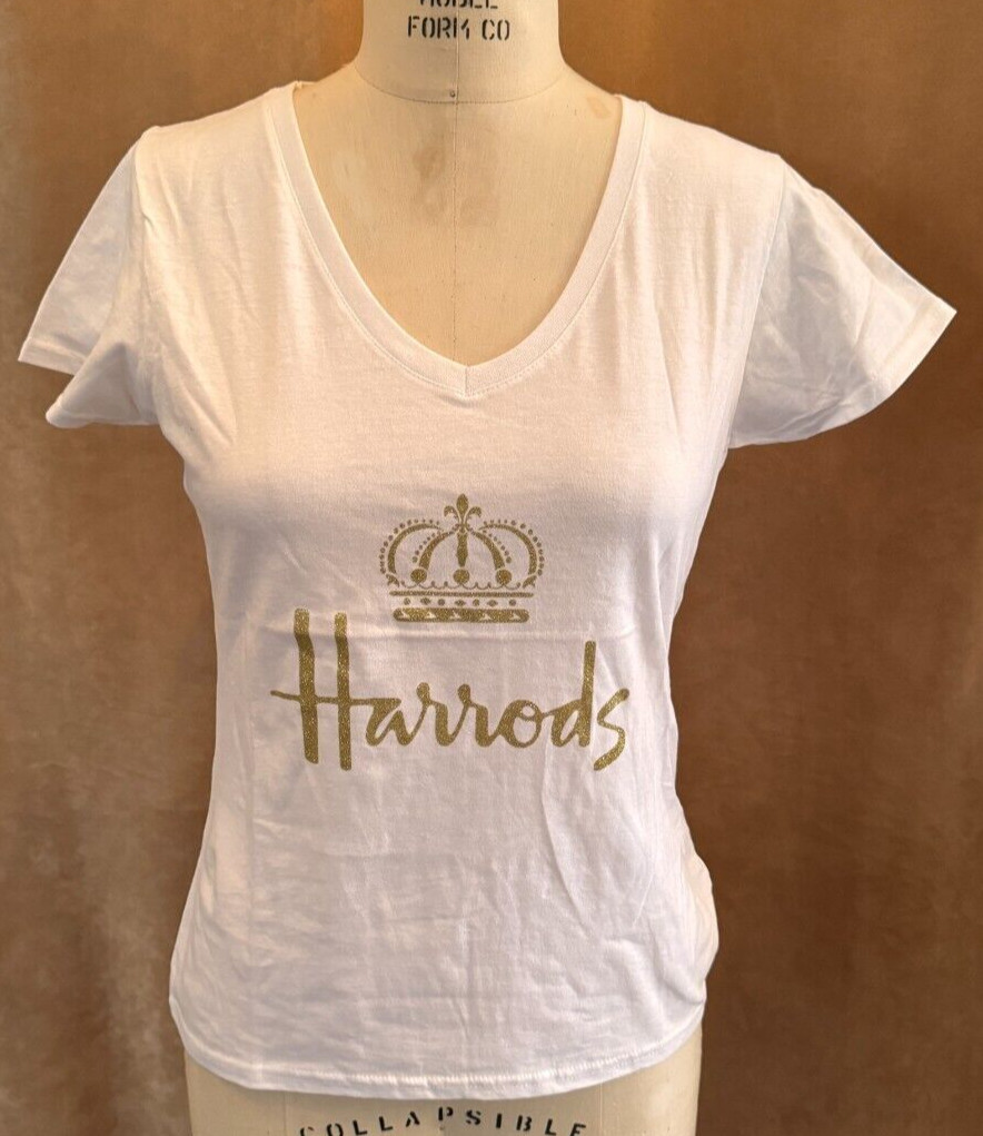 Large Harrods t-shirt gold crown Logo white women dep… - Gem