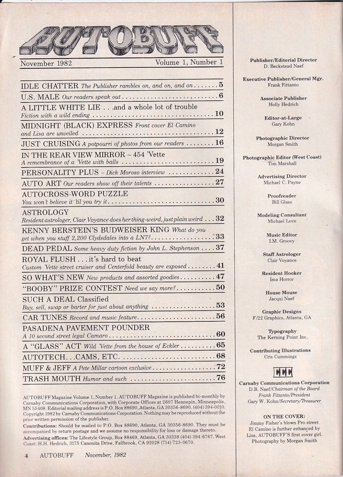 Autobuff Magazine November 1982 - Premier Issue / Far Out Street ...