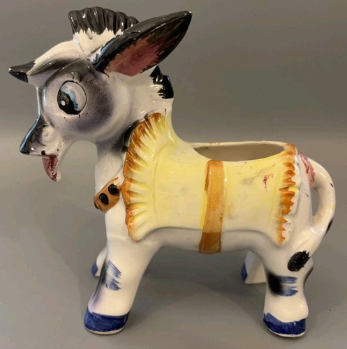 Vintage Hand Painted Ceramic Donkey Planter Figural Pot 6" Farm Animal ...