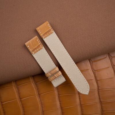 Beige Sailcloth Mix Light Brown Alligator Watch Strap 18mm 20mm 22mm | eBay