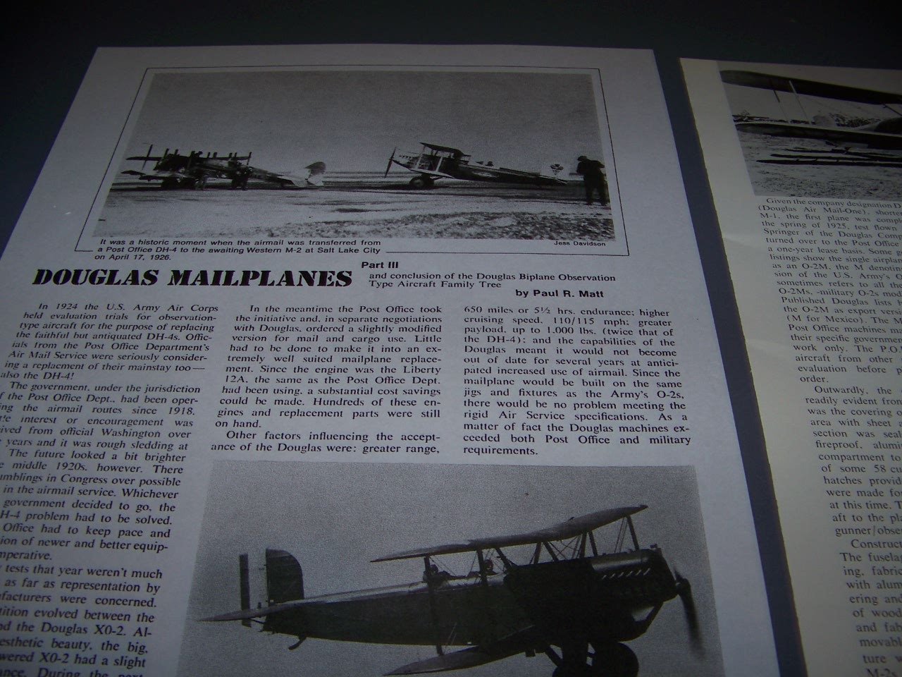 VINTAGE..DOUGLAS M-2 MAILPLANE...4-VIEWS/SPECS/MEASUREMENTS...RARE ...