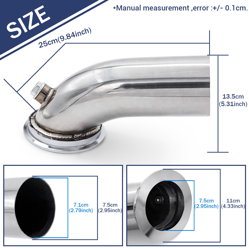 Downpipe inox coude 90° étui Turbo HY35 HX HE351 bande V bride pince ...