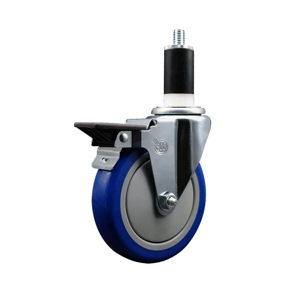 5 Inch Blue Poly Swivel 1-3/8 Inch Expanding Stem Caster with Brake SCC ...