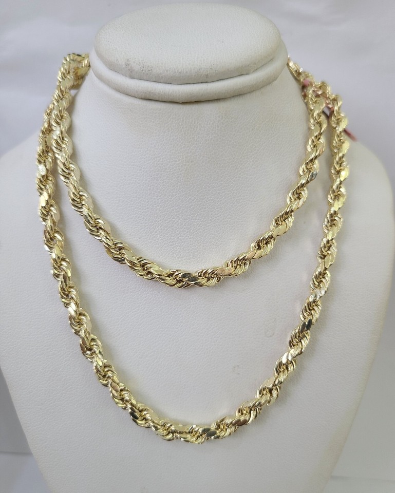 14k Real Rope Chain Yellow Gold 6mm 18"-28" Inch Men Women Genuine ...