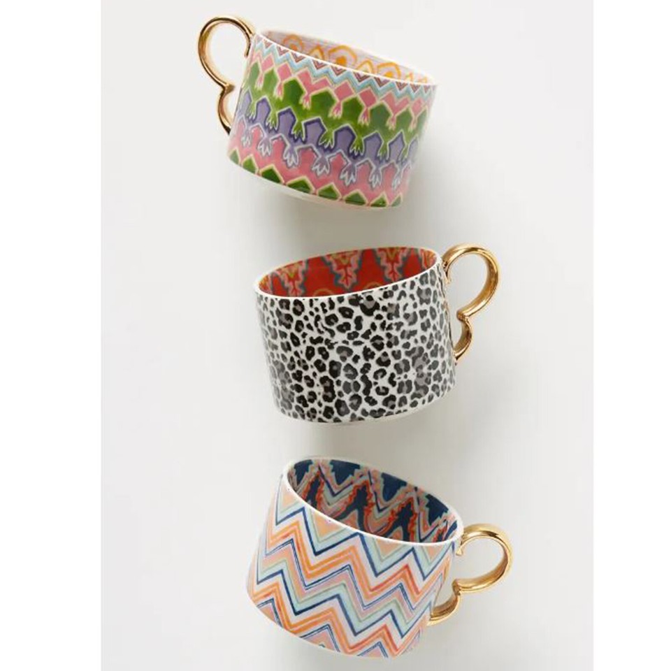 Anthropologie Chelsea Mug Geo Coffee Tea Latte Abstract Pink Purple ...