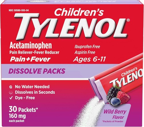 Tylenol Children's Dissolve Powder Packets with 160 mg 30 Count (Pack ...