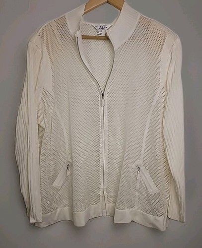 Misook Zip Front Knit Jacket Plus Size 2X Ivory Fishnet Knit Activewear ...