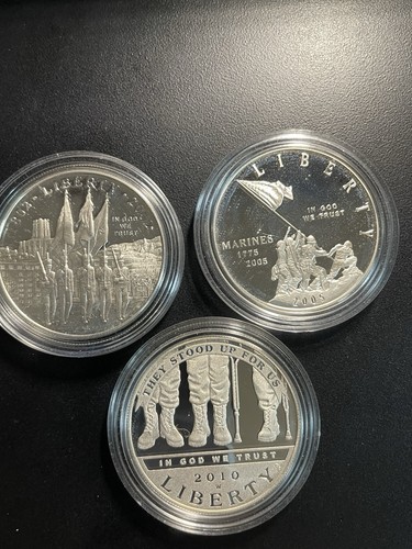 MINI-COLLECTION OF THREE MILITARY COMMEMORATIVE PROOF SILVER DOLLARS | eBay